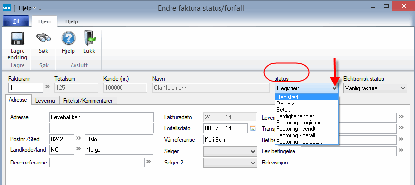 Endre status på faktura - Uni Micro Kundesenter